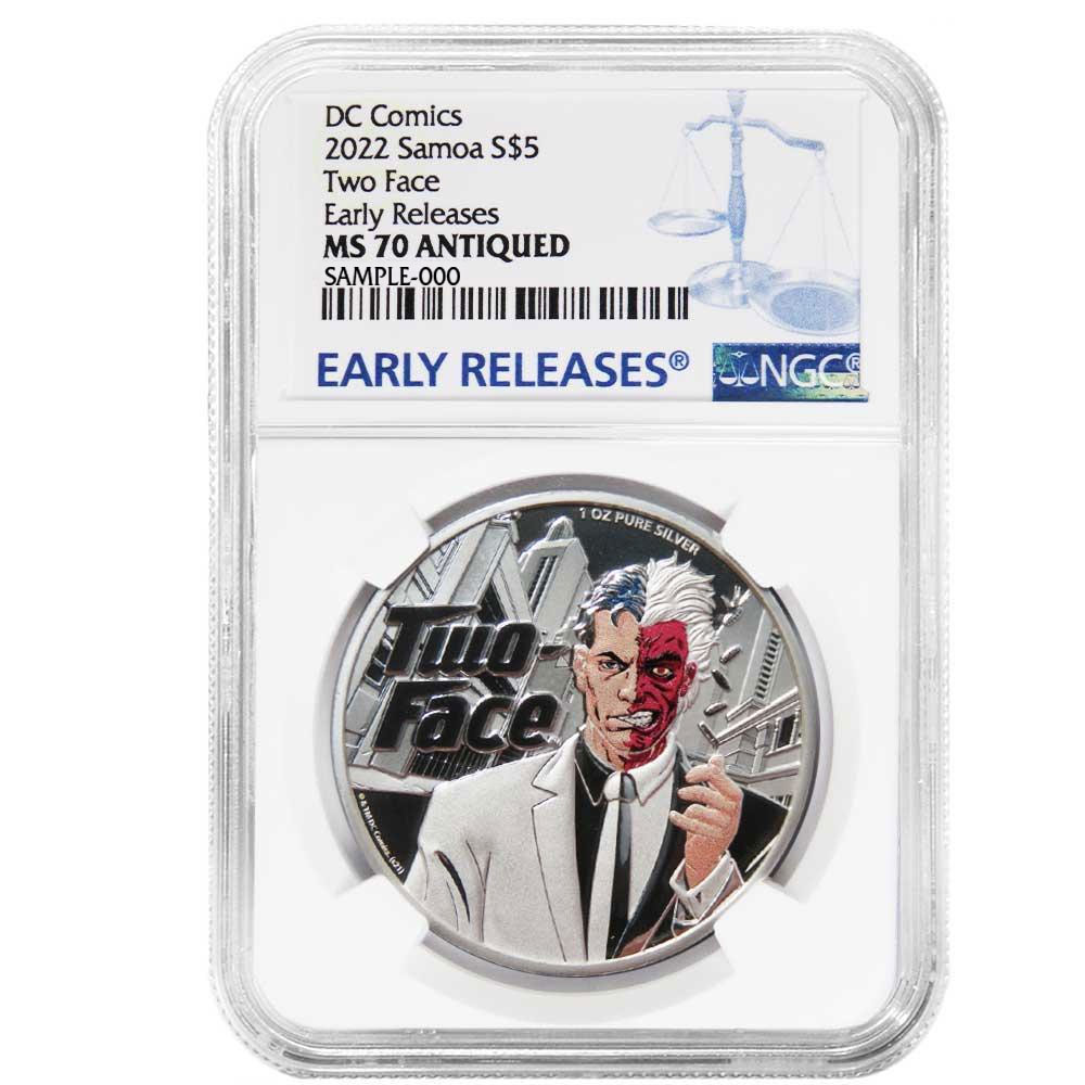 2022 Samoa $5 1oz Silver DC Comics Two-Face Antique High Relief Proof ...