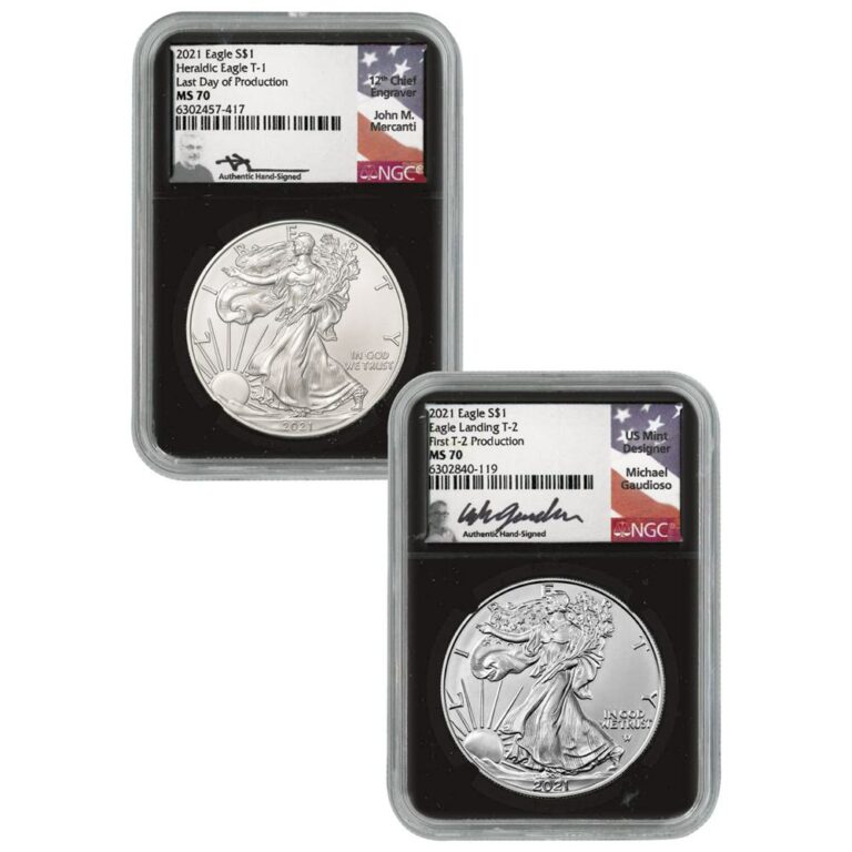 2-Coin Set - 2021 American Silver Eagle T1 Last Day - First T2 ...