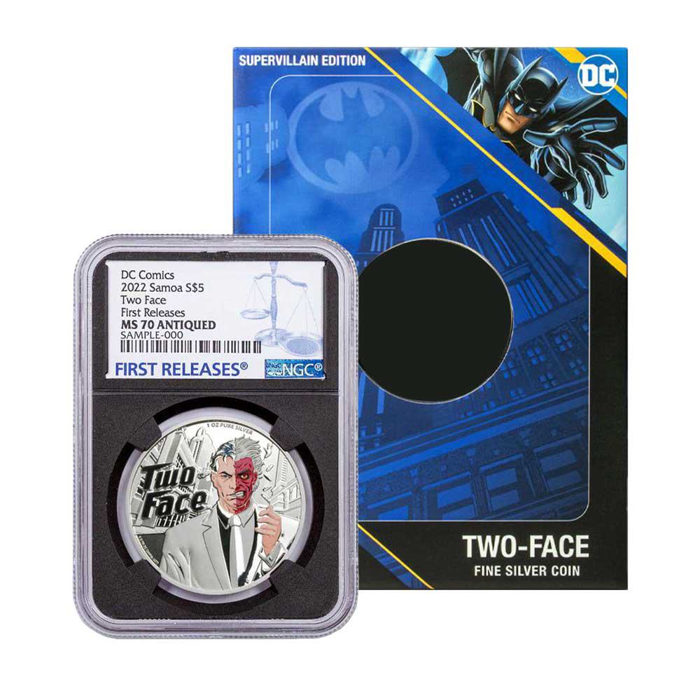 2022 Samoa $5 1-oz Silver DC Comics Two-Face Antiqued High Relief Proof ...