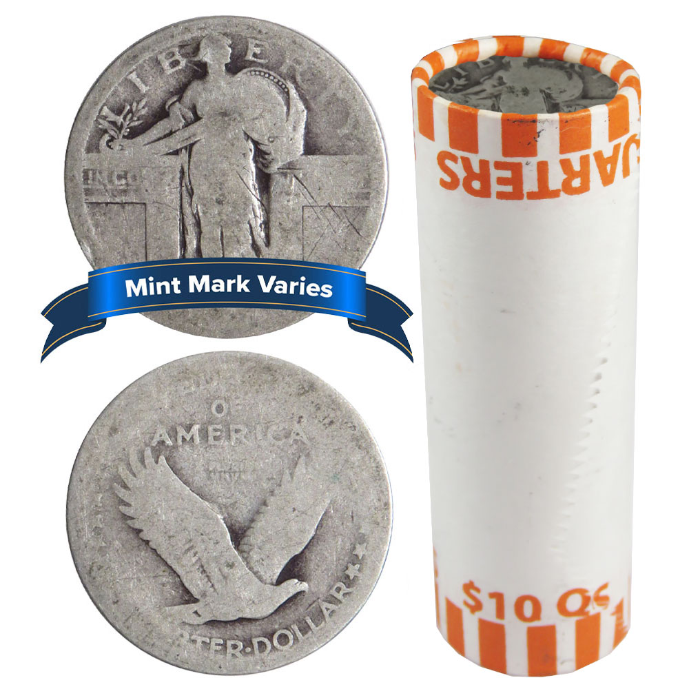 Roll of 40 - 90% Standing Liberty Quarters $10 Face Value No Dates ...