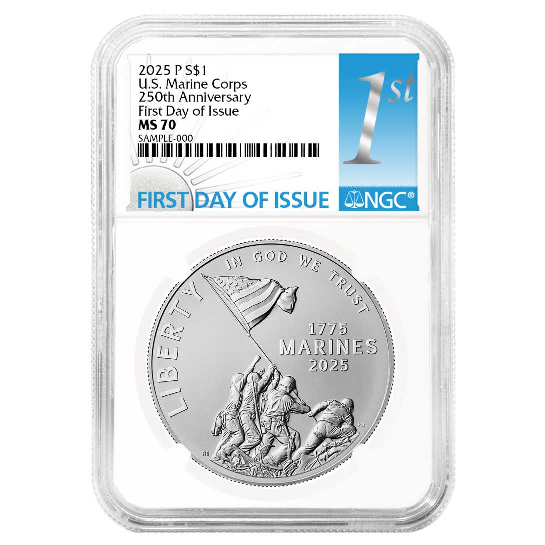 2025-P $1 UNC U.S. Marine Corps 250th Anniv. Silver Commem. NGC MS70 ...